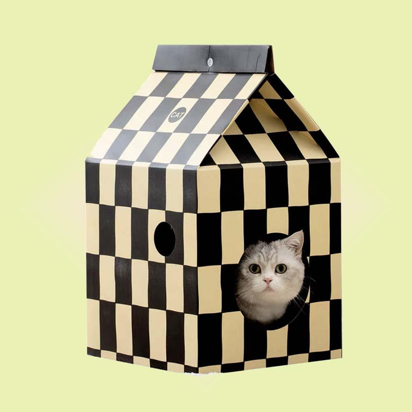 Cat Scratcher Milk Box House With Scratching Pad